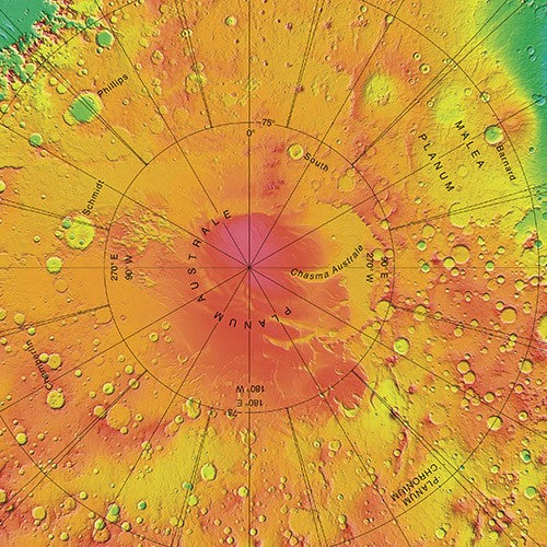 Mars Relief Map By Mars Topography And Elevation Map Art Print By